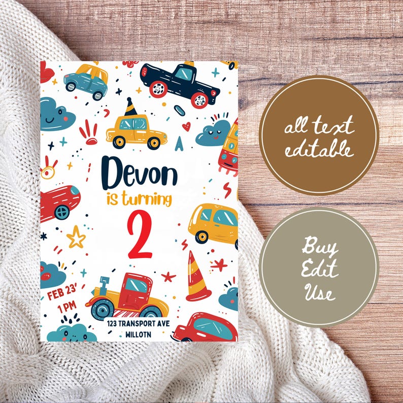 Editable Cars Birthday Invitation Template, Car Theme (digital Download ...