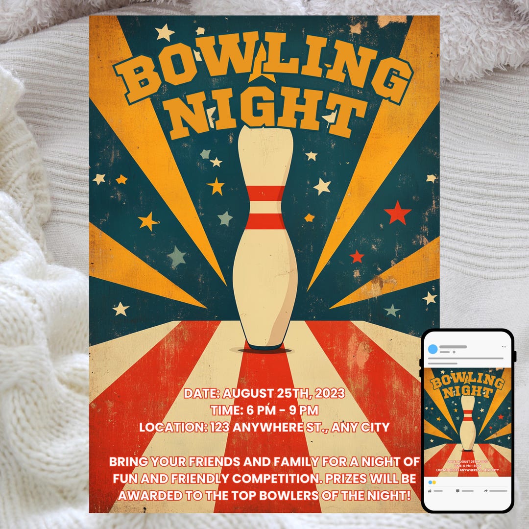 Retro Bowling Night Invitation: Patriotic Arcade Theme (digital ...