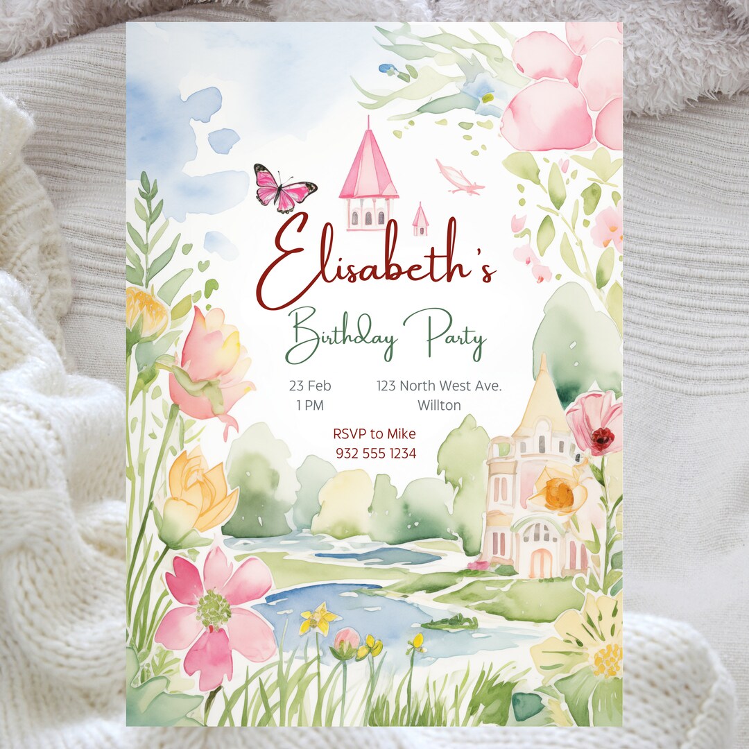 Editable Meadow Blooms Birthday Invitation for a Little Girl Template ...