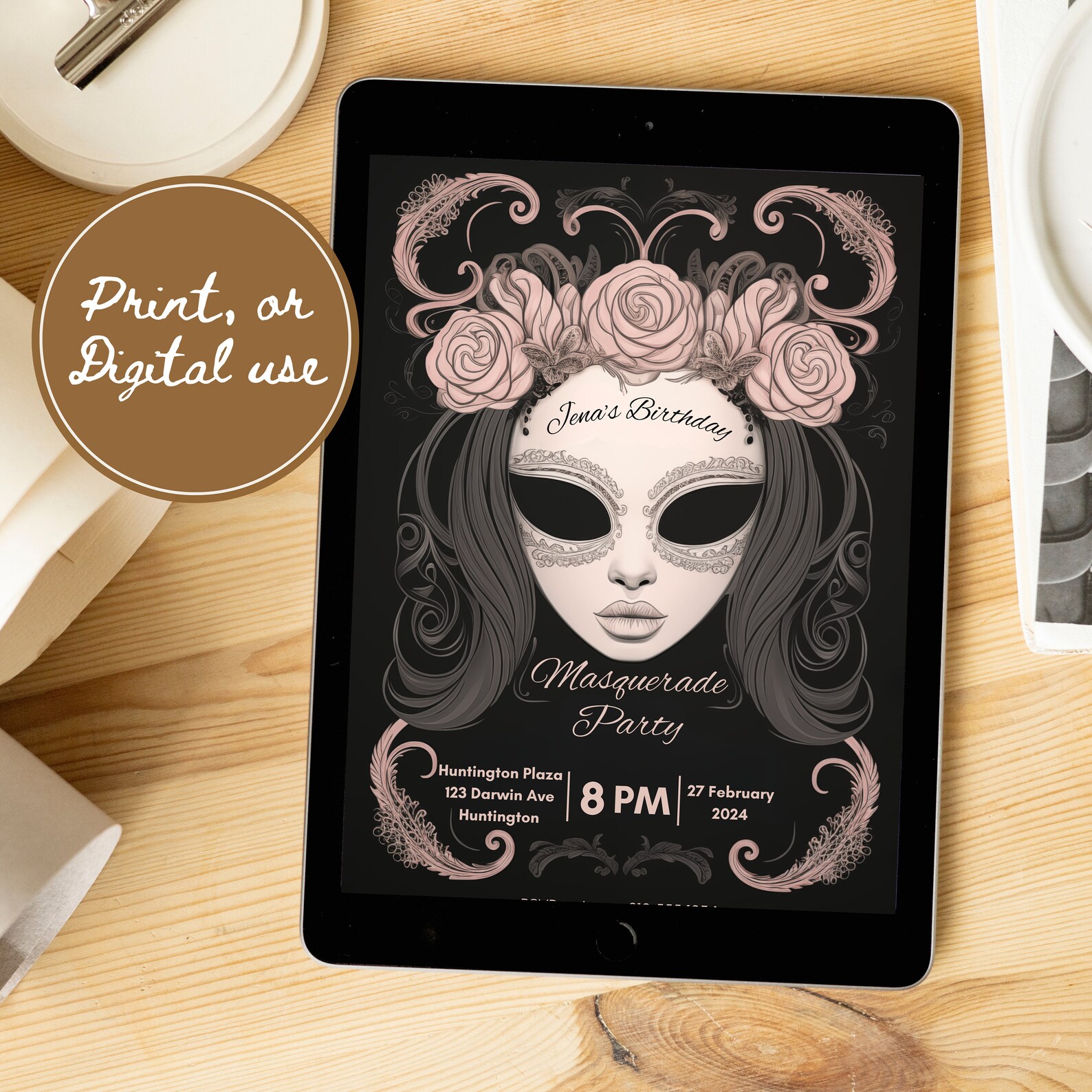 Editable Masquerade Birthday Party Invitation, Luxury Birthday Invite ...