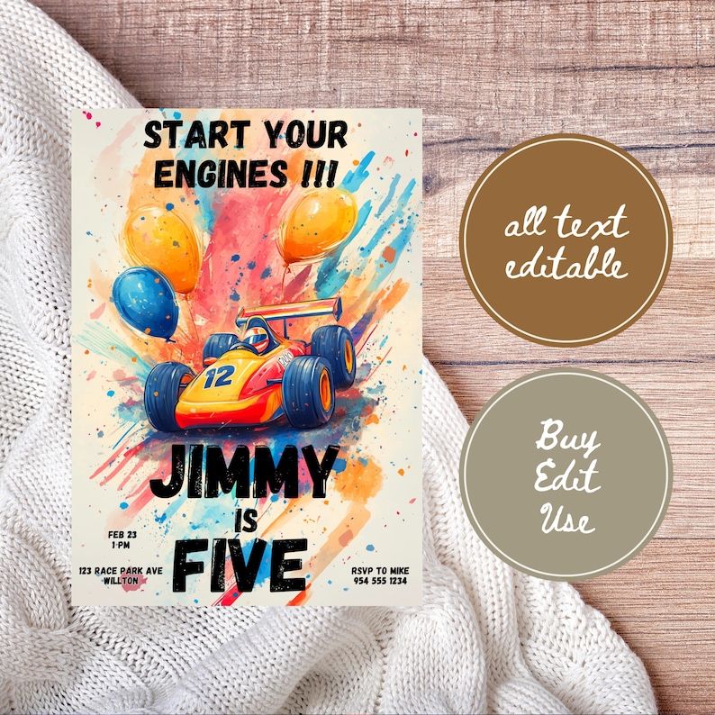 Editable Race Car Birthday Invitation, Speed Racer Party Invite, Kids ...