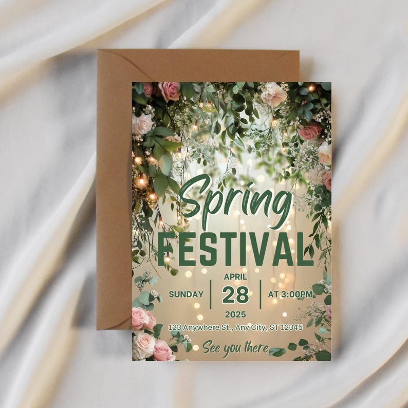 Spring Festival Invitation, Floral Garden Party, Elegant Greenery and ...