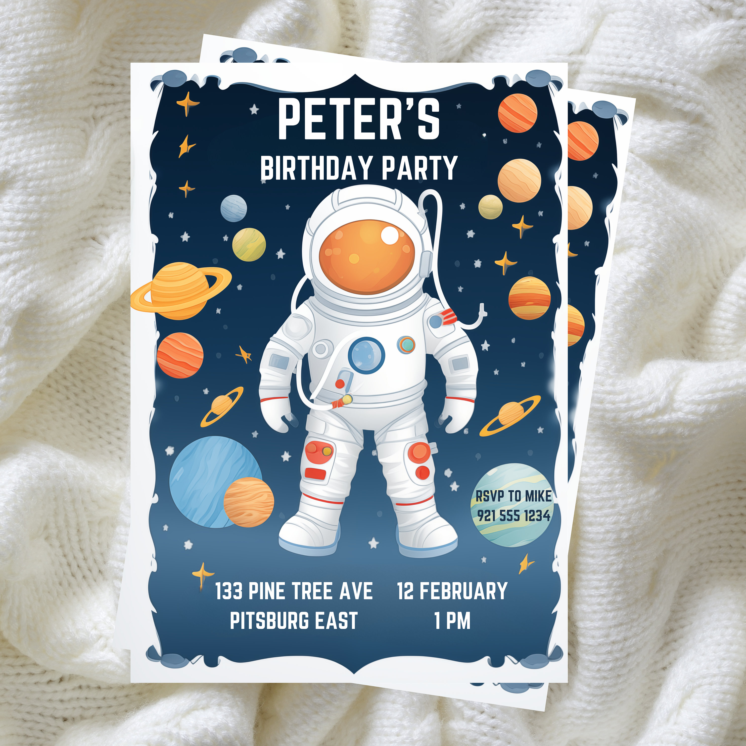 Astronaut in Space Invitation Card, Space Birthday Party Invitation ...
