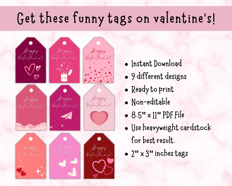 Gift Tags for Valentine's Day, Printable Valentine's Tags, Candy ...