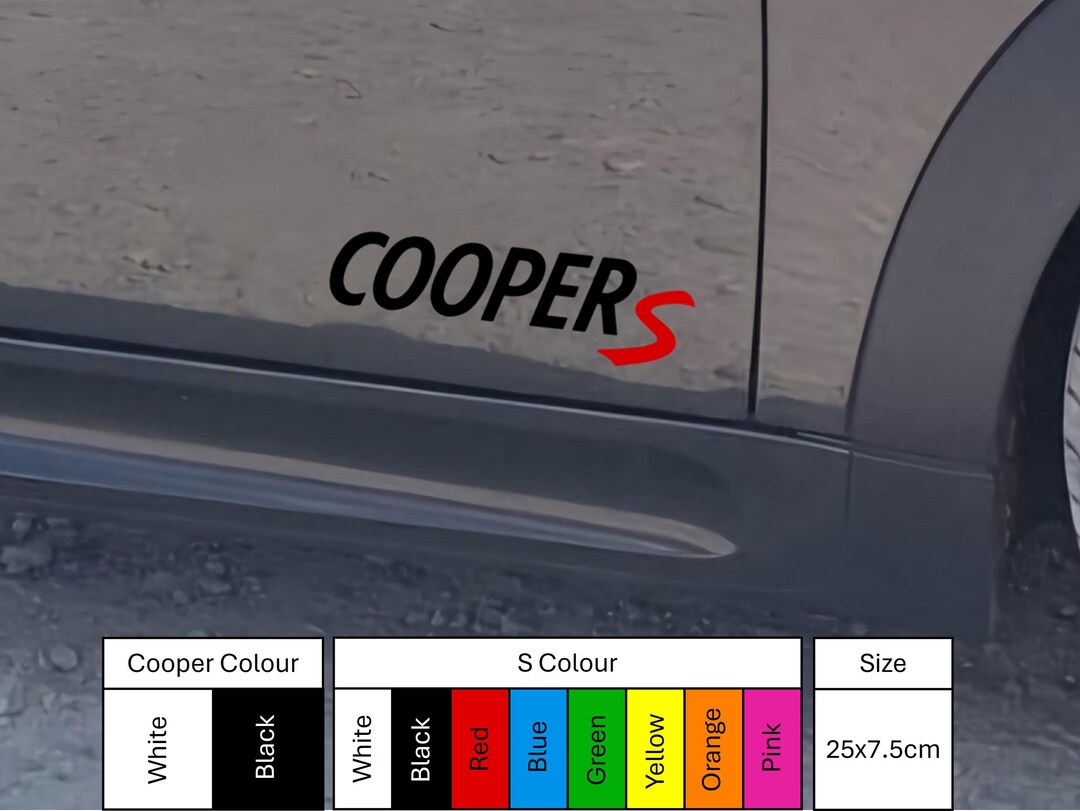 2x Cooper S Stickers Multiple Colours 25x7.5cm Door Bonnet Vinyl Decal ...