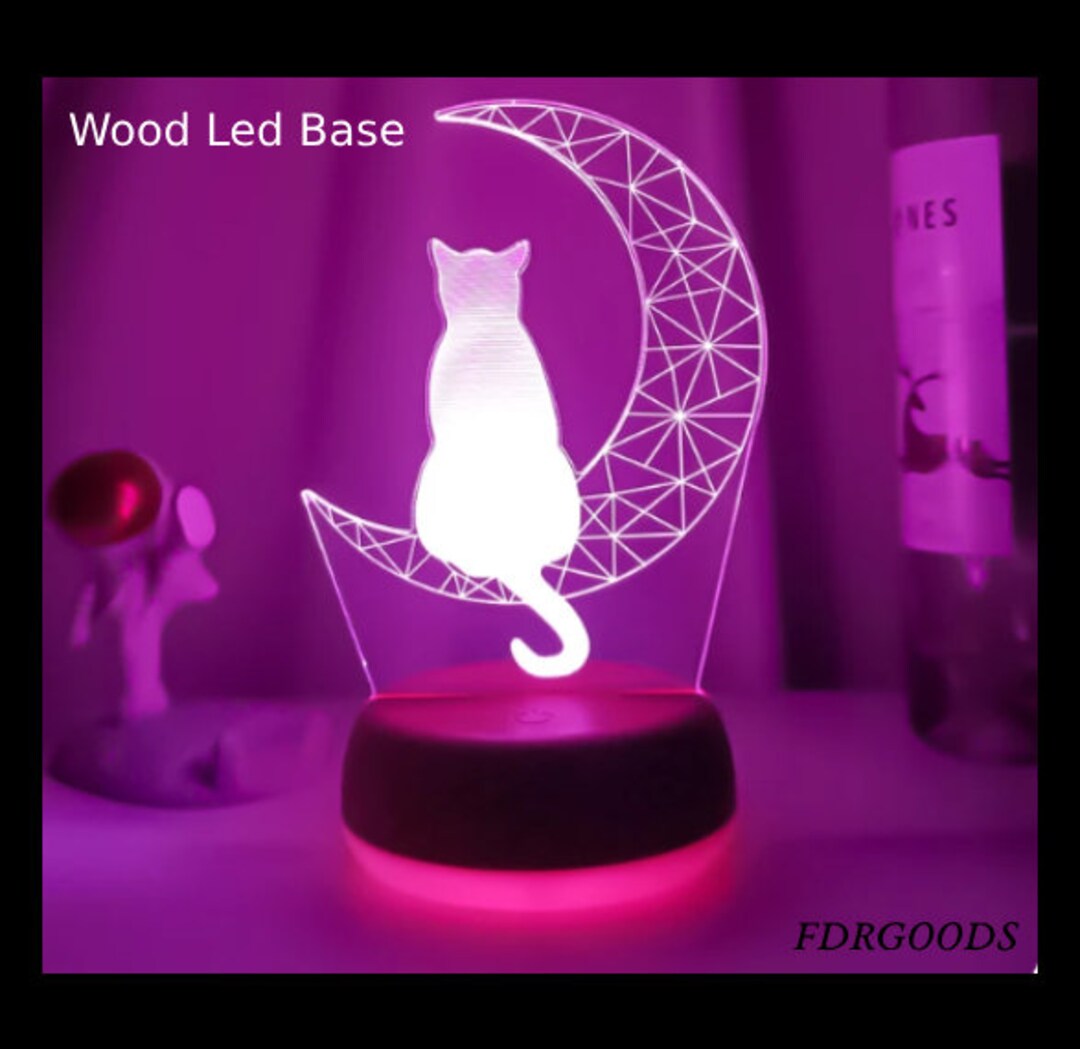 Latest 3D Acrylic LED Night Light Moon Cat Figure Nightlight for Kid's ...