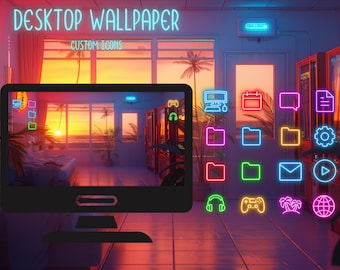 Lo-fi Sunset Computer Desktop Wallpaper & Custom Icons - Etsy