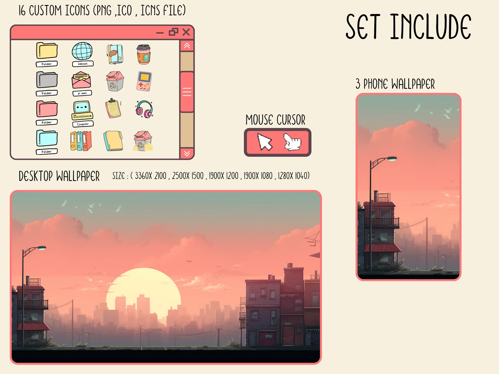 Lo-fi Sunset Computer Desktop Wallpaper & Custom Icons - Etsy