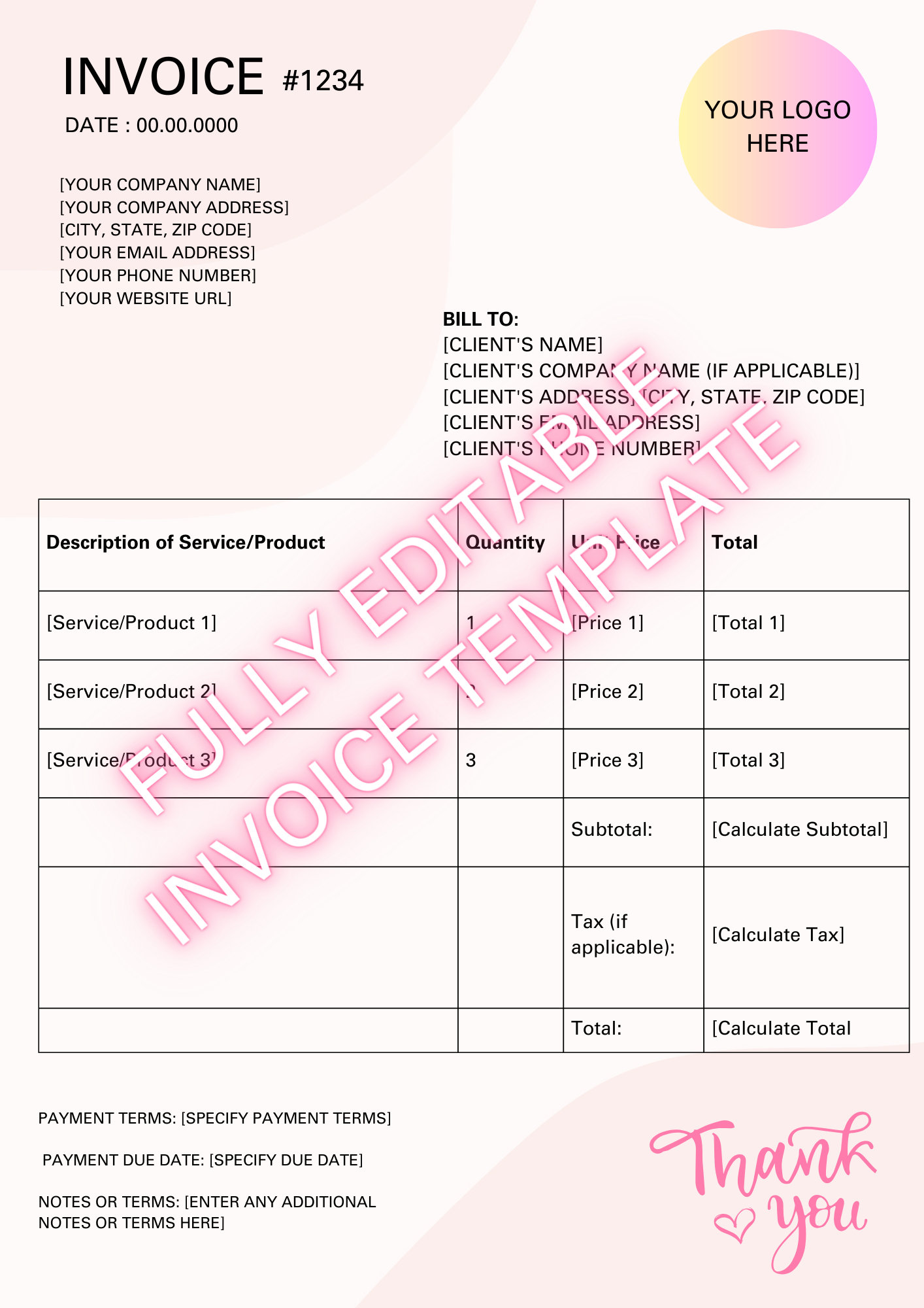 Editable Invoice Template - Etsy