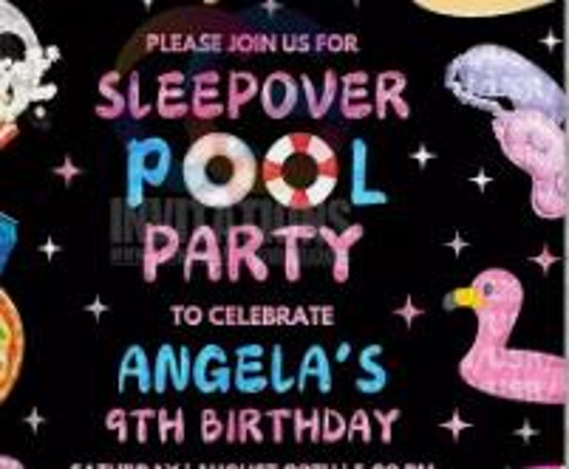 EDITABLE Pool Party Template, Sleepover Swim Pool Party Birthday Fun ...
