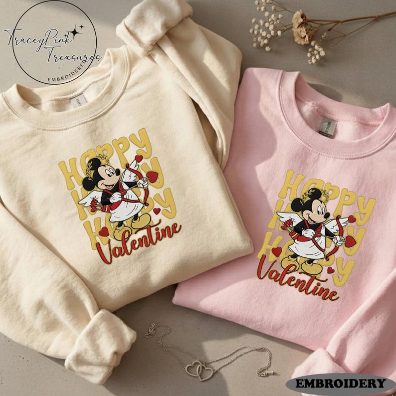 Embroidered Valentine Cupid Mouse Sweatshirt, Cute Love Gift for Her ...