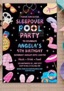EDITABLE Pool Party Template, Sleepover Swim Pool Party Birthday Fun ...