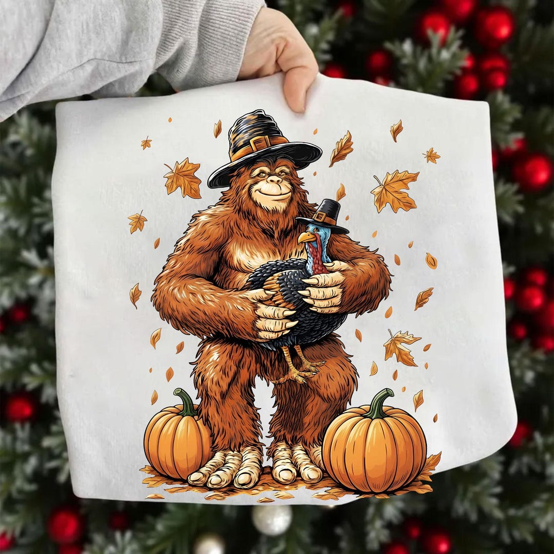 Bigfoot and Turkey Thanksgiving Png, Funny Sasquatch Fall Shirt Design ...