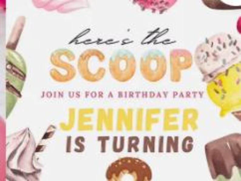 EDITABLE Scoop Ice Cream Birthday Party Invitation Template, Instant ...