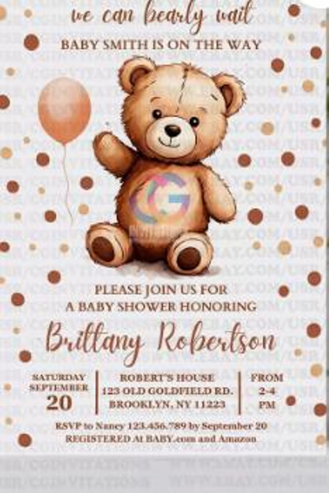 Editable Teddy Bear Birthday Party Invitation, Baby Shower Invitation ...