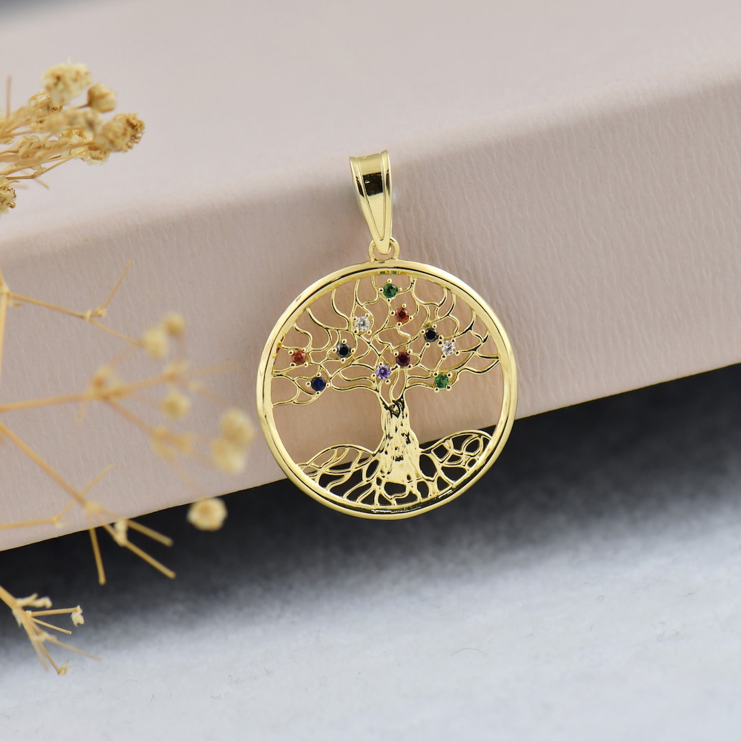 14K Real Gold Tree of Life Necklace, Gold Family Necklace, Tree of Life ...