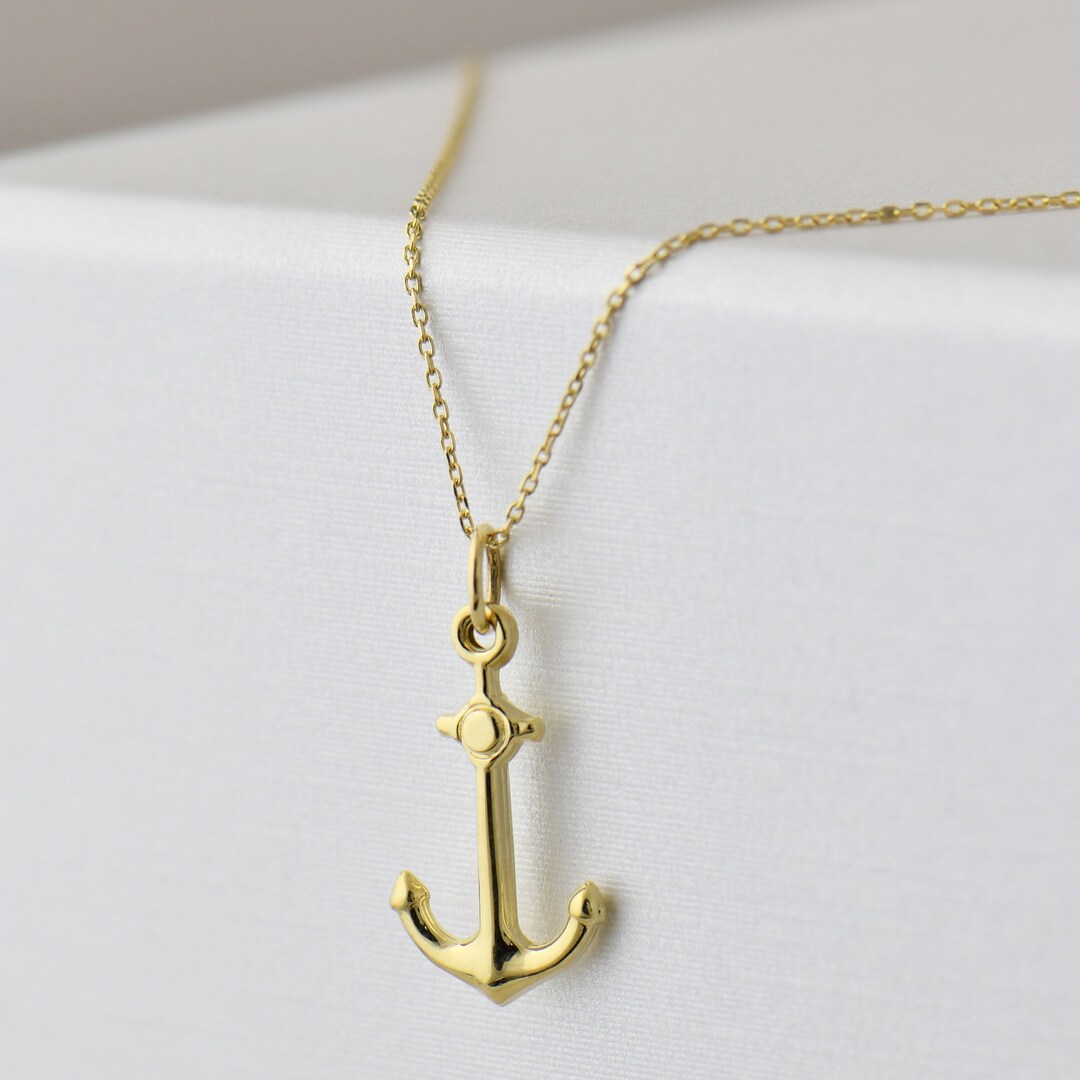 14K Solid Gold Anchor Necklace, Gold Ship Anchornecklace, Sailor ...