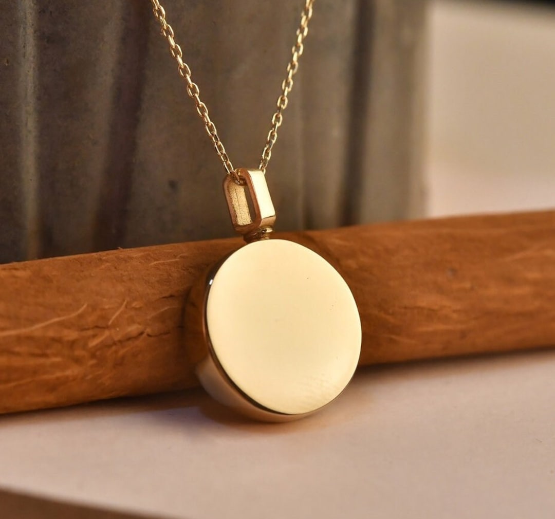 14K 18K Solid Gold Cremation Urn Disc Necklace, Gold Urn Disc Pendant ...