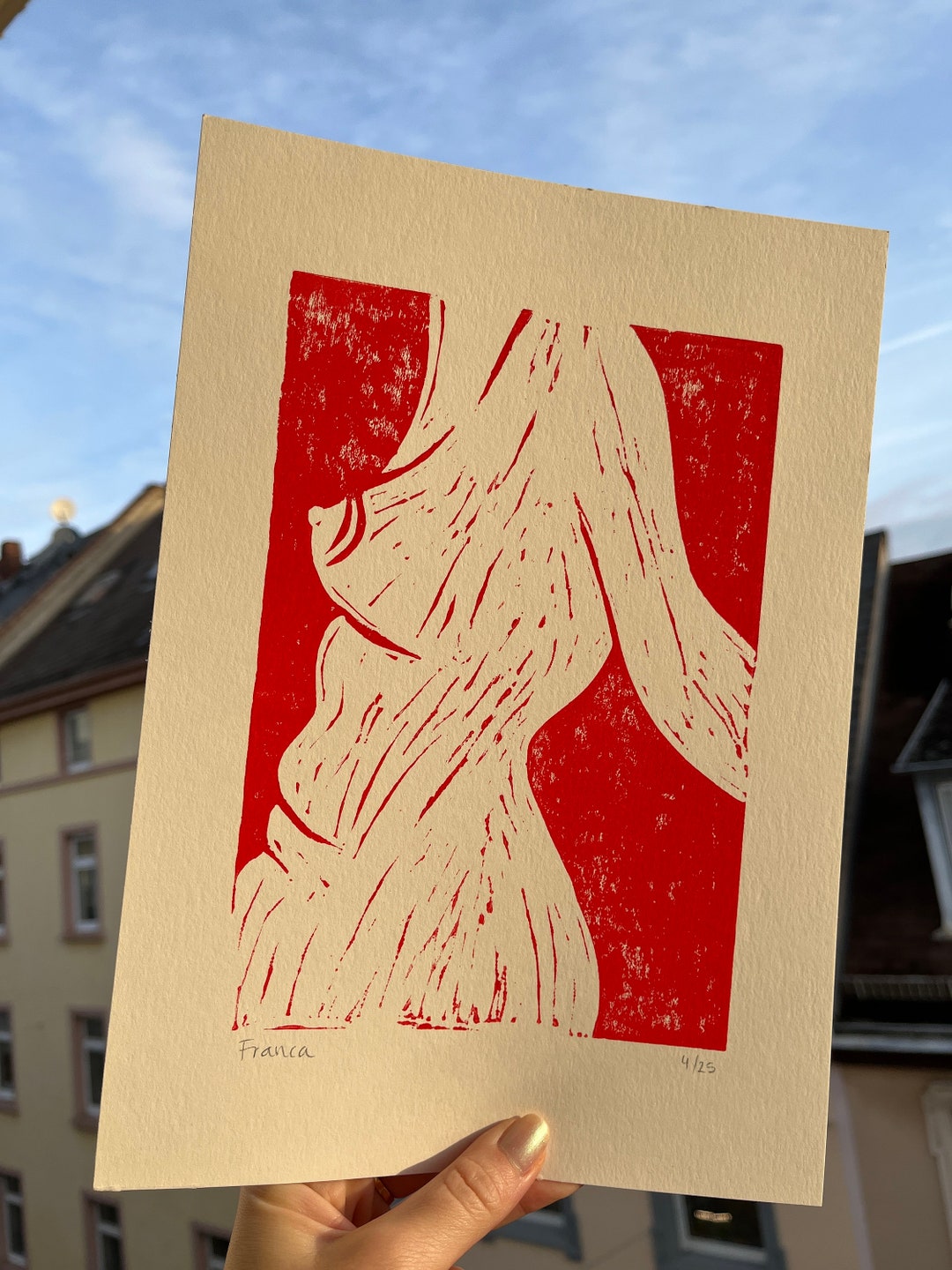 Linograbado Mujer Sentada 02 - Etsy