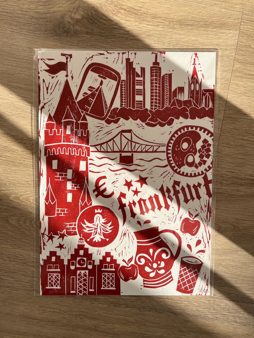 Frankfurt Original Linocut Print – Handmade City Print - Etsy