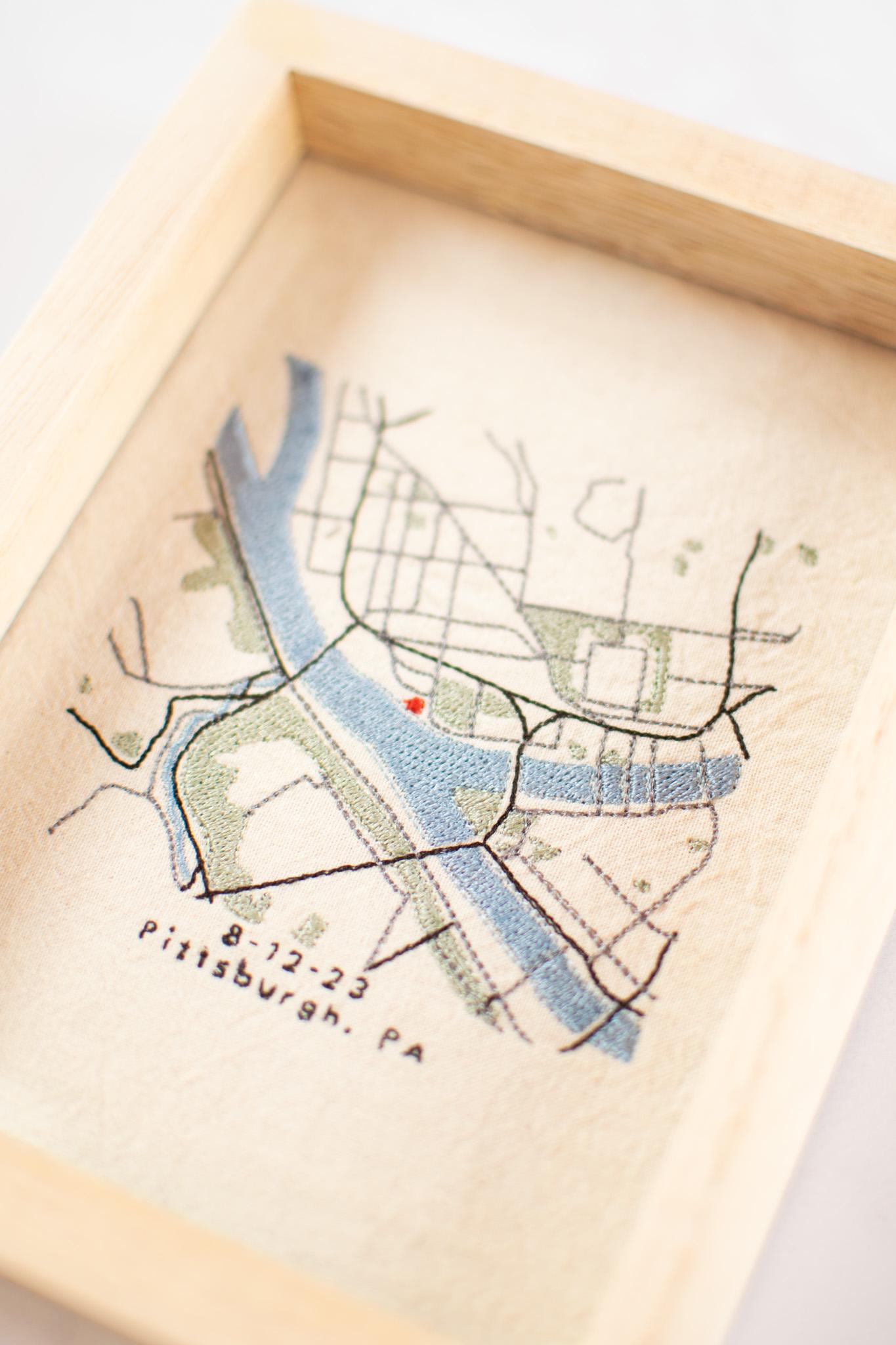 Custom City Map Embroidered Framed - Etsy