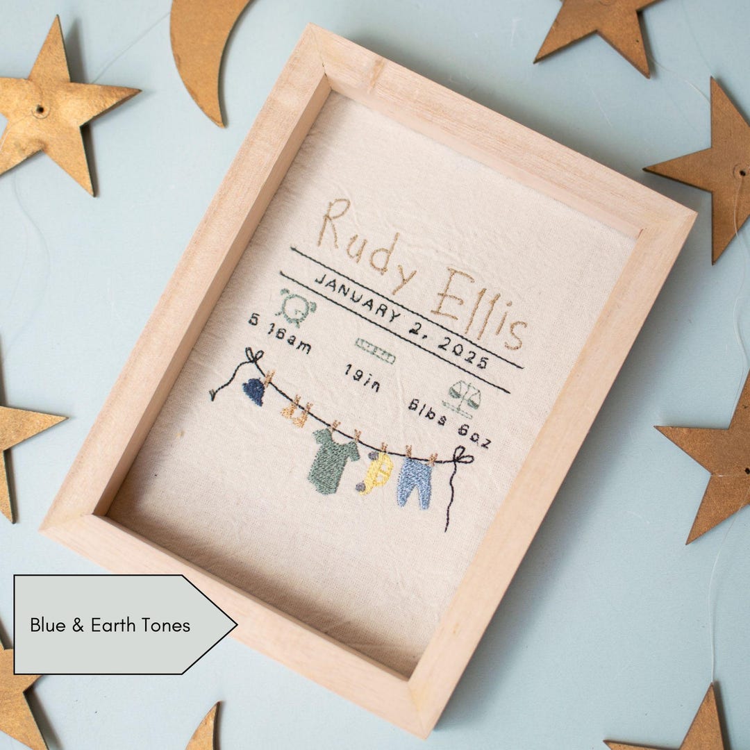Personalized Newborn Announcement Sign – Embroidered Birth Stats Frame ...