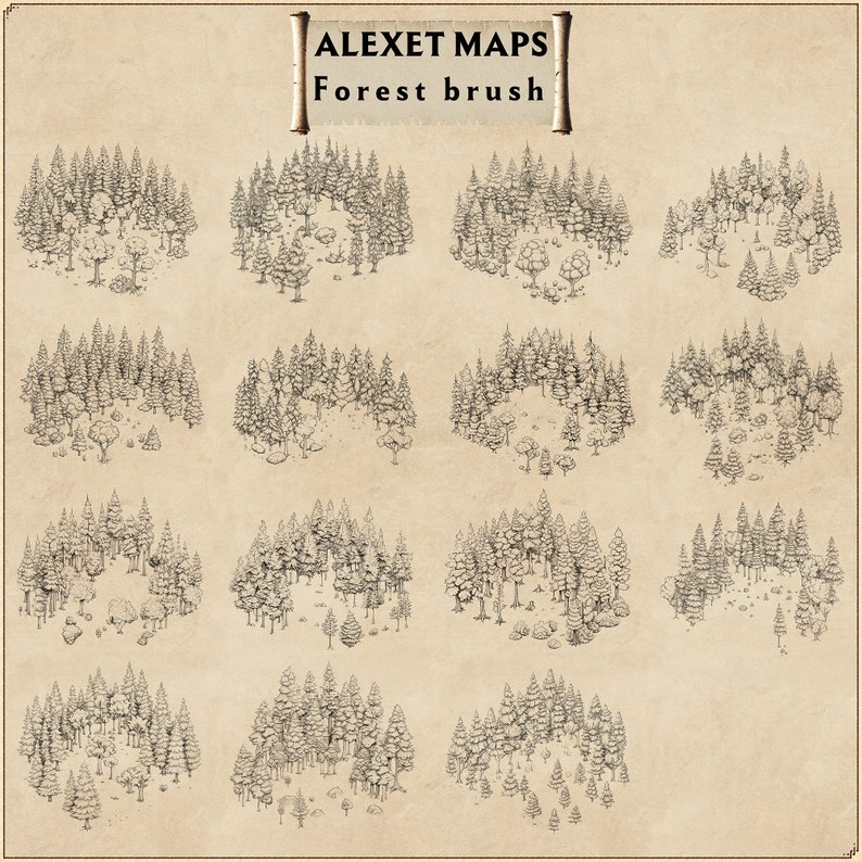 Wonderdraft Forest Assets: Vintage Style Tree Brushes - Commercial Use ...