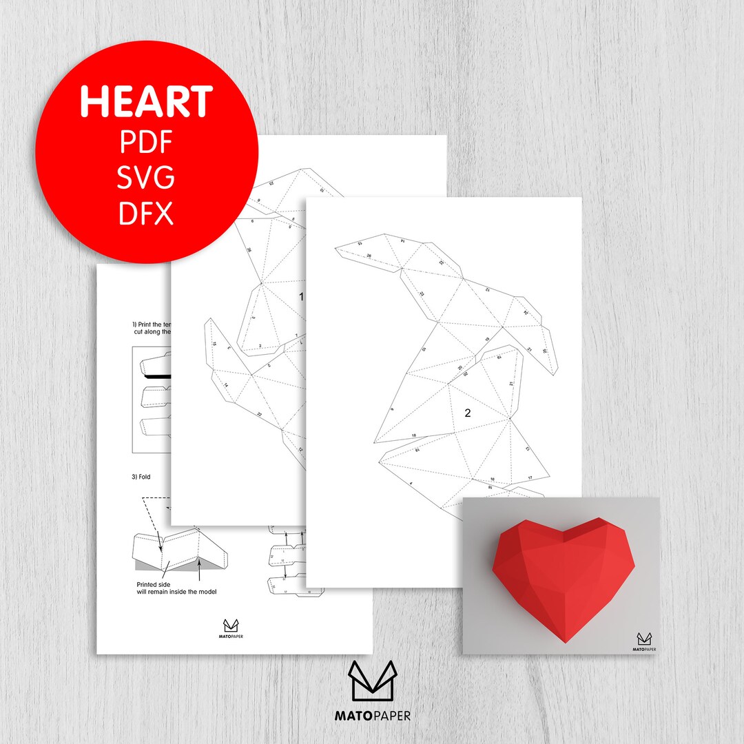 Heart Papercraft DIY 3d Origami Low Poly Sculpture Model Template Pdf ...