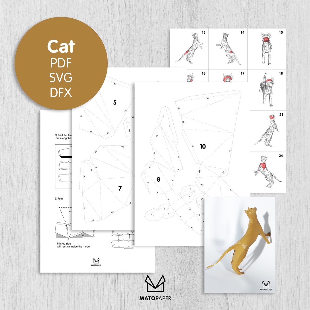 Cat Papercraft DIY 3d Origami Low Poly Sculpture Model Template PDF SVG ...