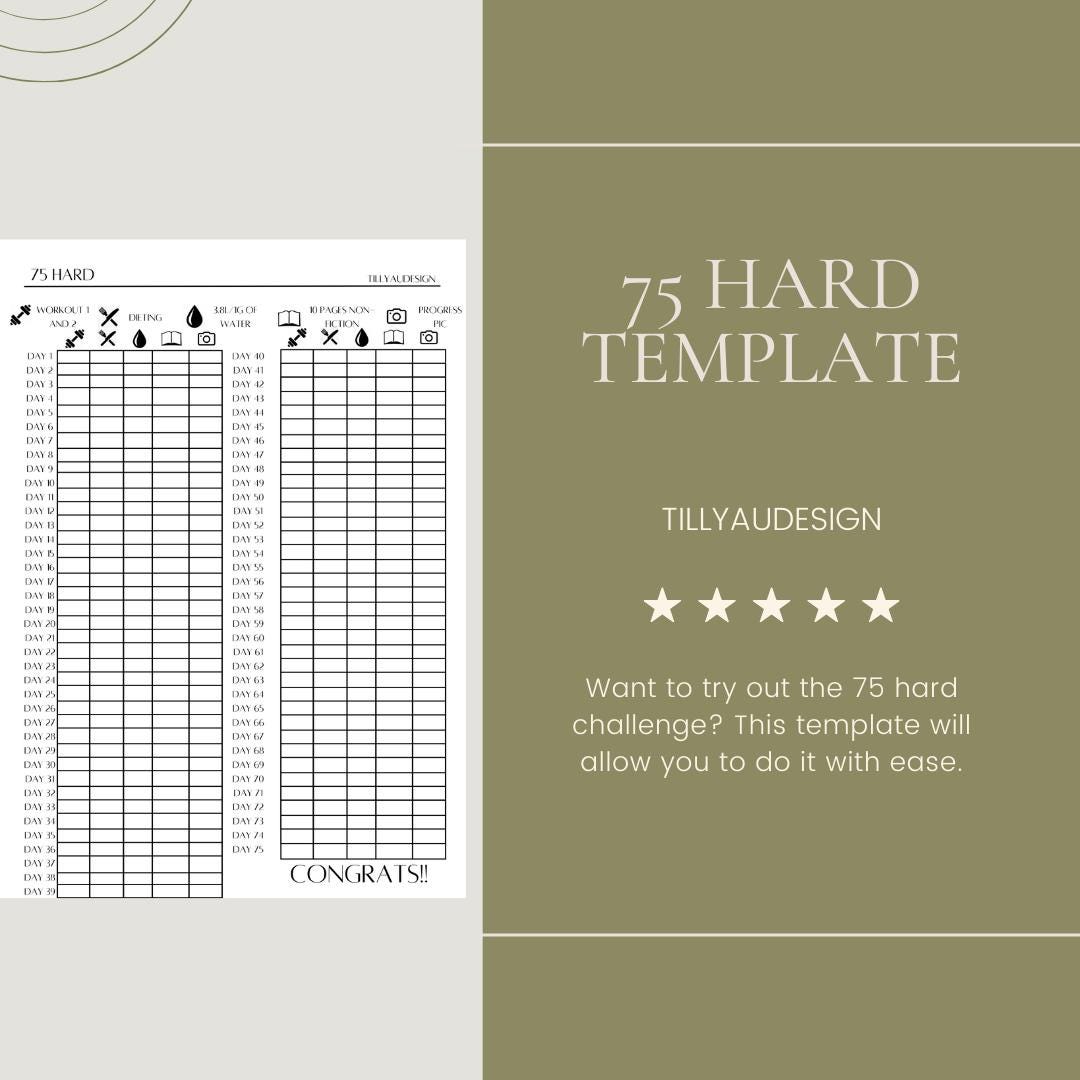 75 Hard Template White - Etsy