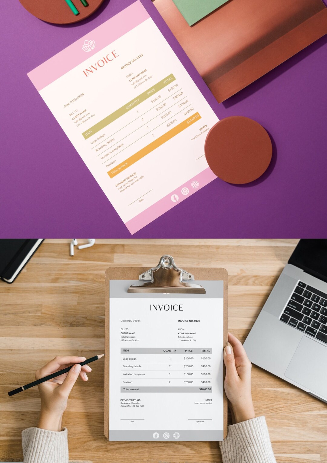 Invoice Template Editable, Invoice Bundle, Invoice Form, Minimalistic ...
