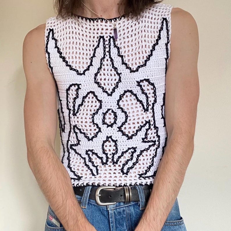 The “Y2K” Graphic Mesh Crochet Vest Pattern (PDF) - Etsy