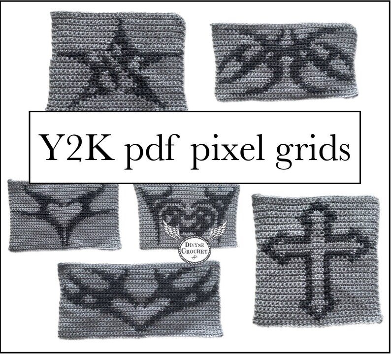 6 Cyber-core, Y2K Futurism/digital Chrome Inspired Pixel Grids graphic ...