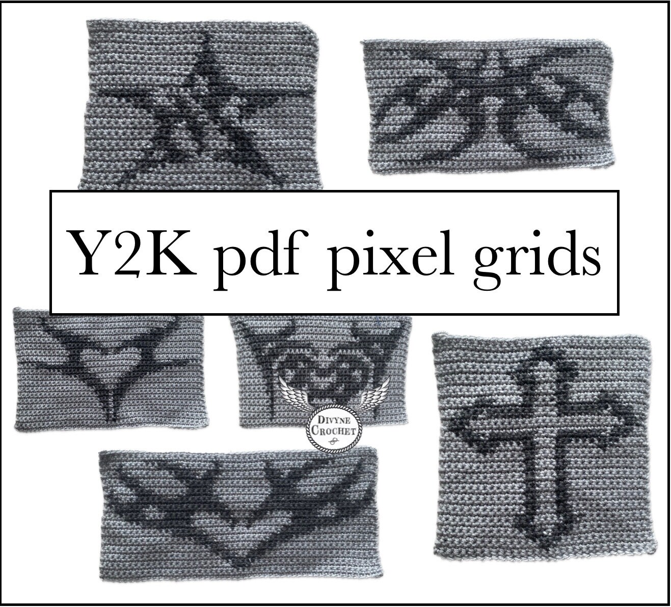 6 Cyber-core, Y2K Futurism/digital Chrome Inspired Pixel Grids graphic ...