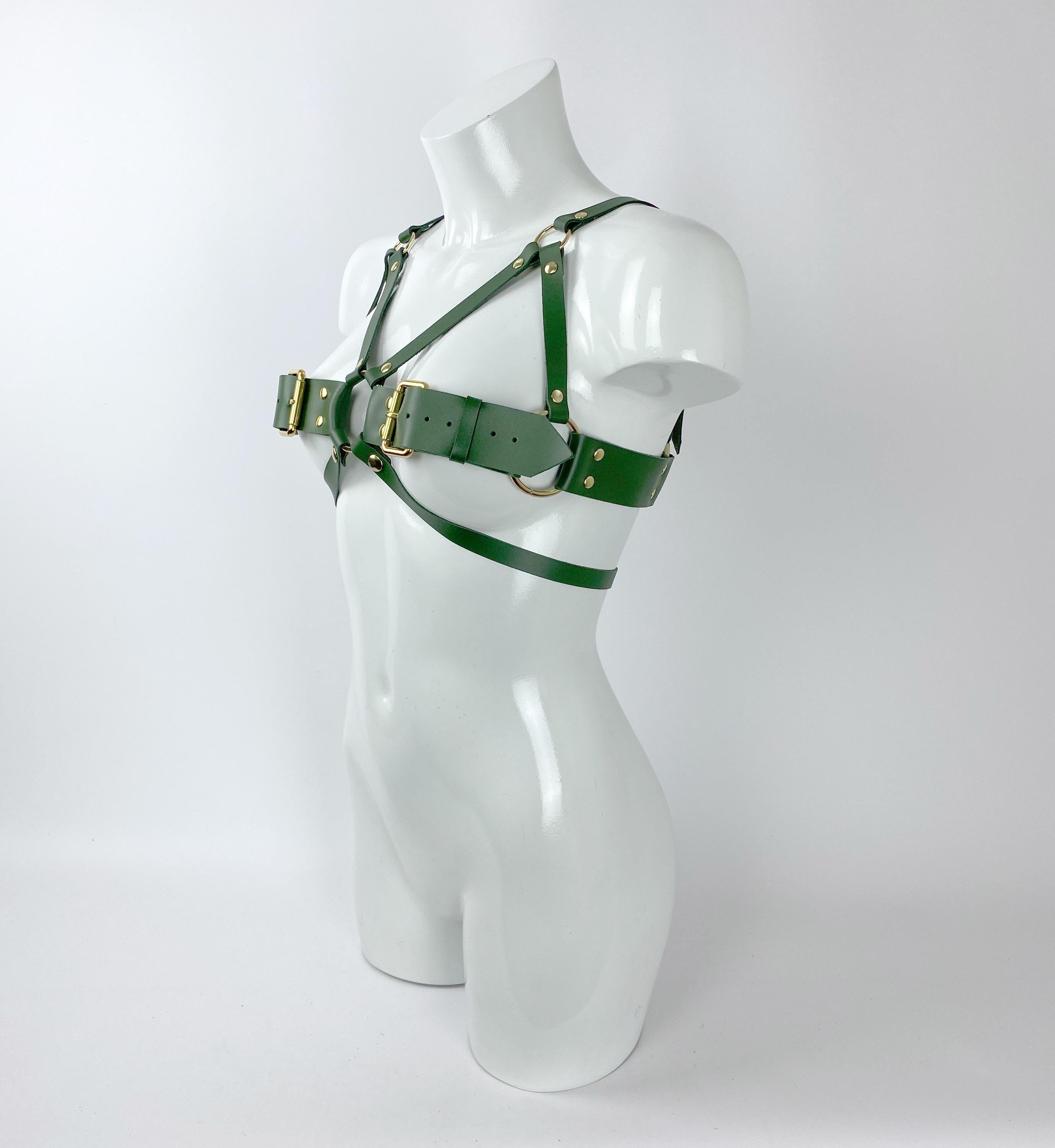 Emerald Leather Harness Leather Body Harness Set & Cuffs, BDSM Harness Bondage Bondage Harness ...