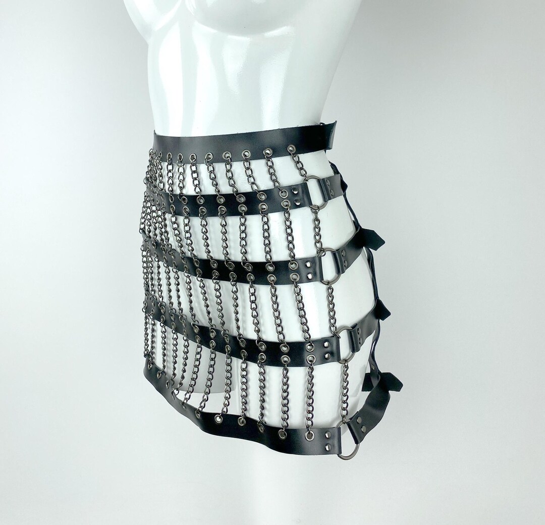 Black Leather Garters, Plus Size Harness, Chain Harness Skirt, Sexy ...