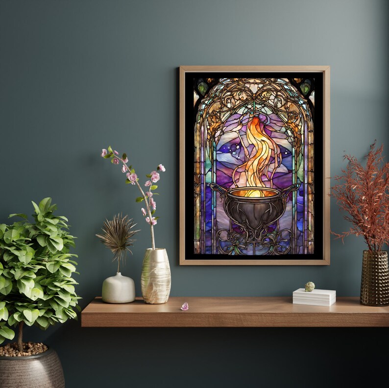 Art Print - Mystic Cauldron - Dark Botanical Witch Goth Stained Glass ...
