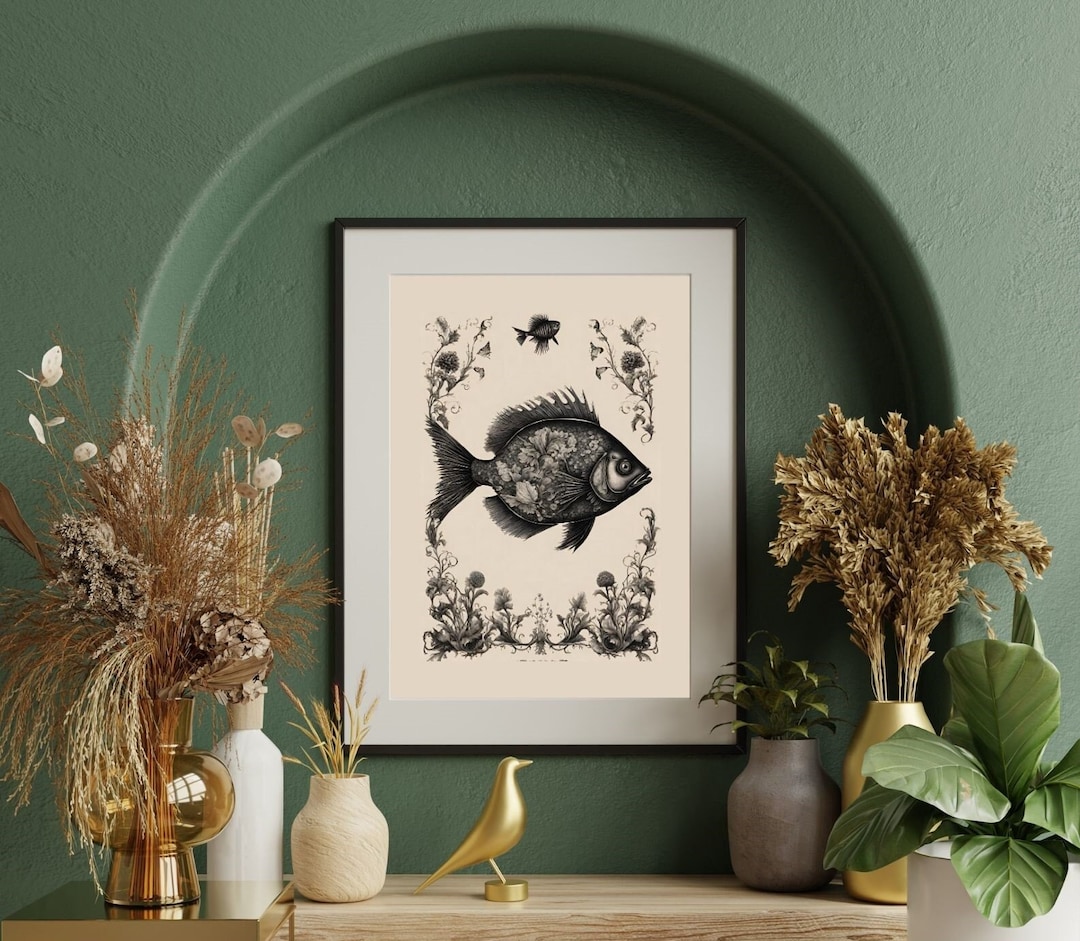 Art Print - Floral Fish - Dark Botanical Floral Witch Aquatic Goth Gift ...