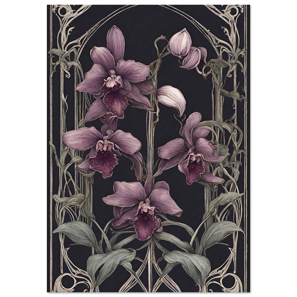 Art Print - Gothic Orchids 1 | Dark Light Floral Botanical Orchid ...