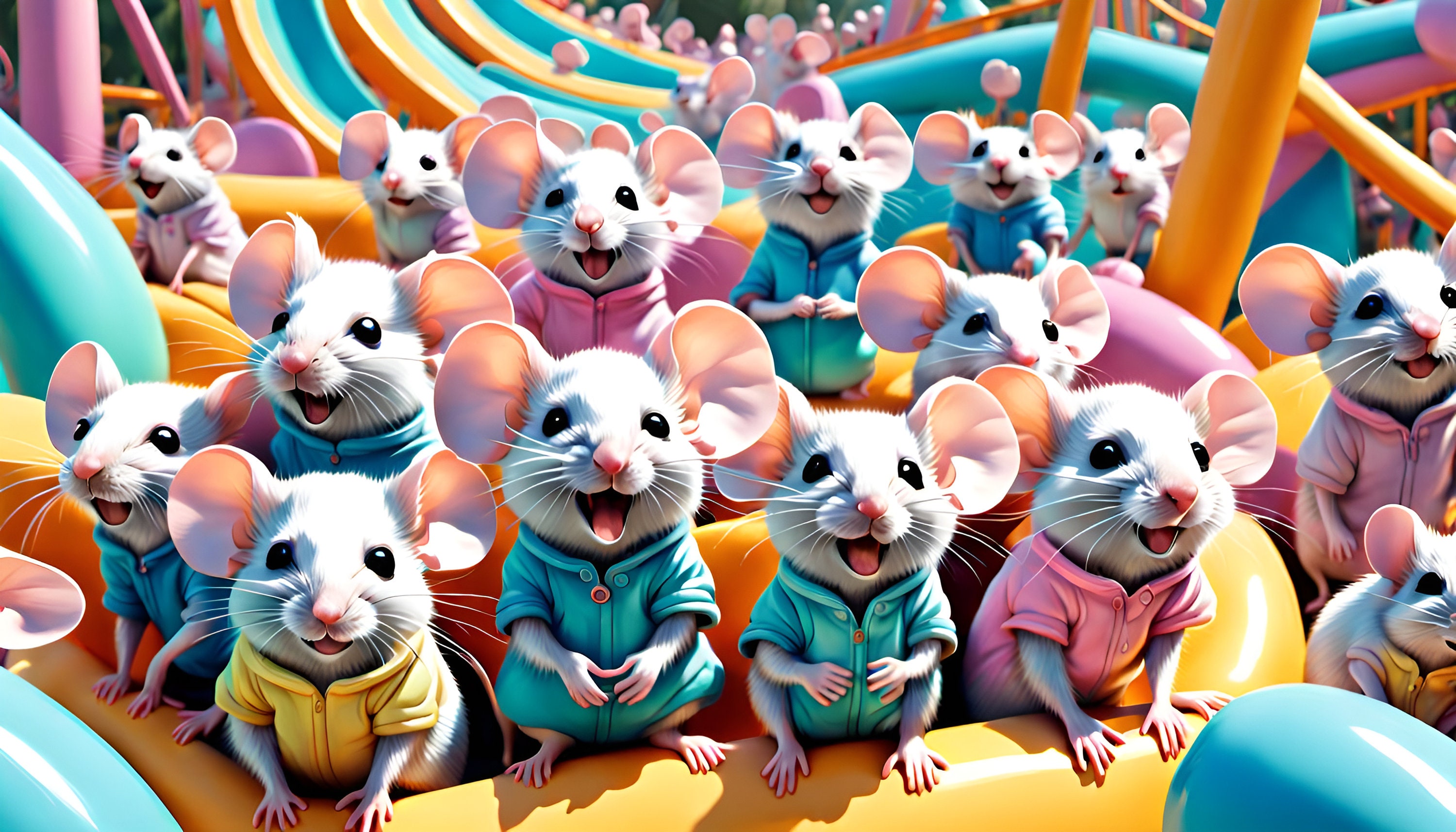 Happy Mice Crowd in Adventure Park During Summer - Solar Punk - Etsy