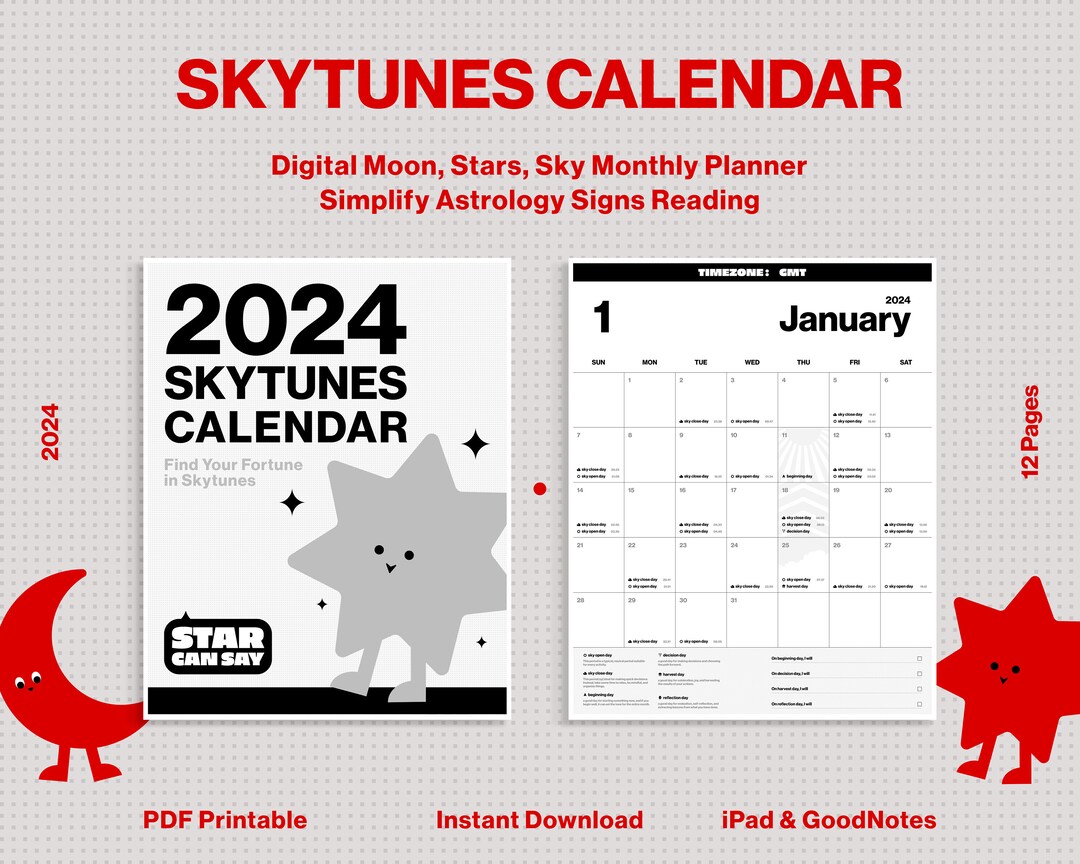 2024 SKYTUNES Calendar Digital Moon, Stars, Sky Monthly Planner ...