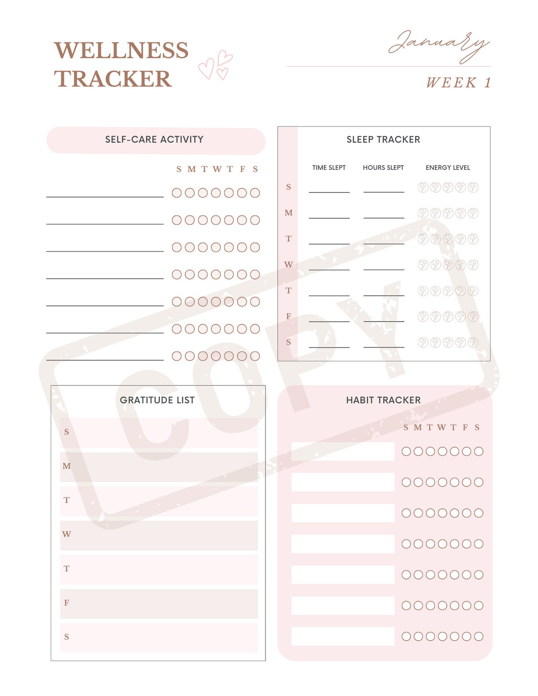 Weekly Wellness Tracker (52 Week Calendar) - Etsy