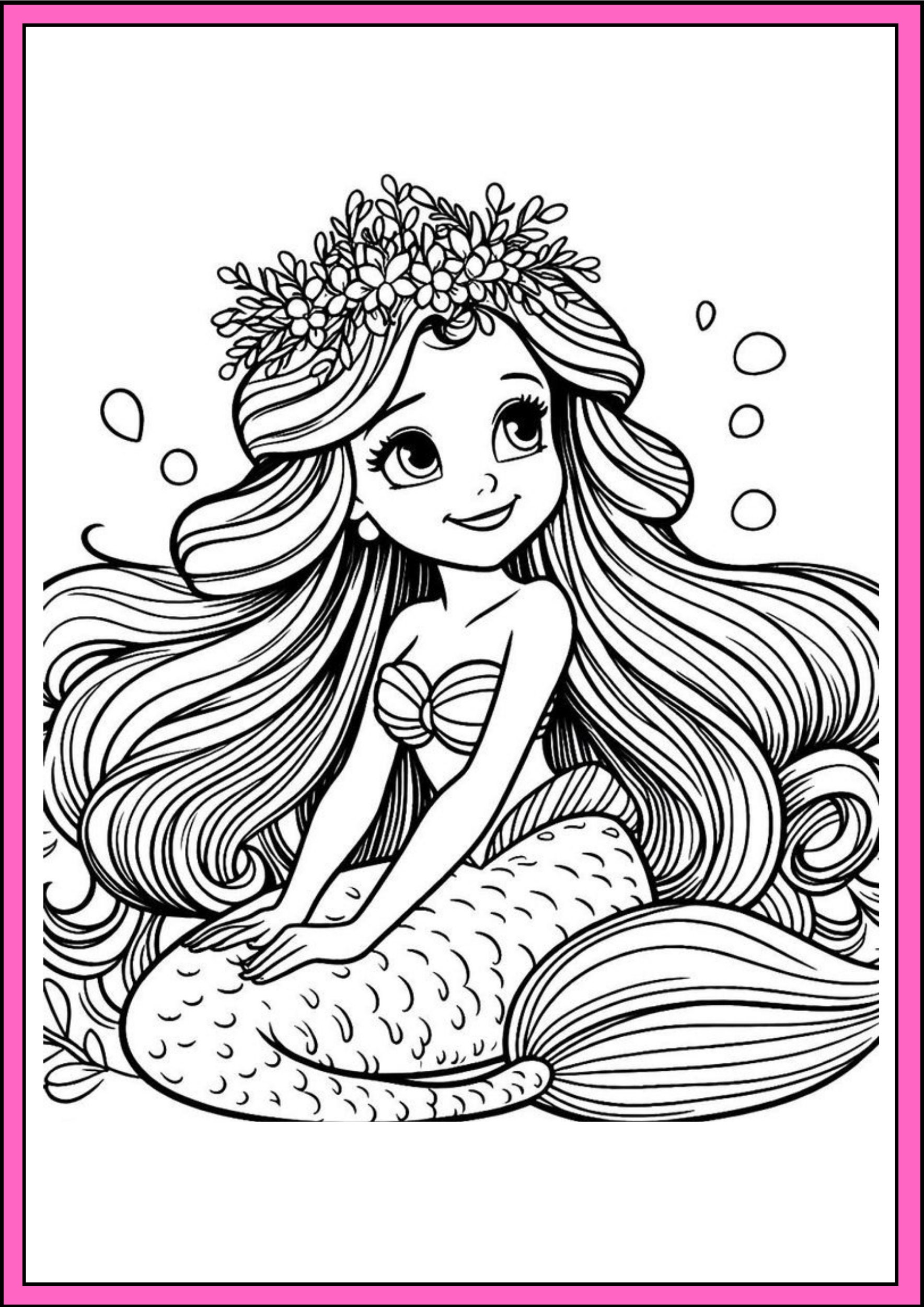 52 Mermaid Coloring Pages, Kids Coloring Sheets, Printable Mermaid ...