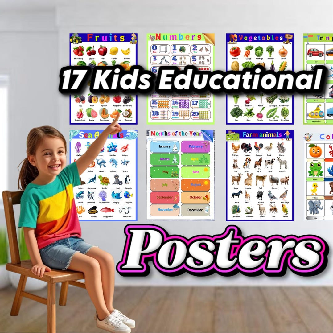 17 Kids Educational Posters – Alphabet, Numbers, Shapes, Colors ...