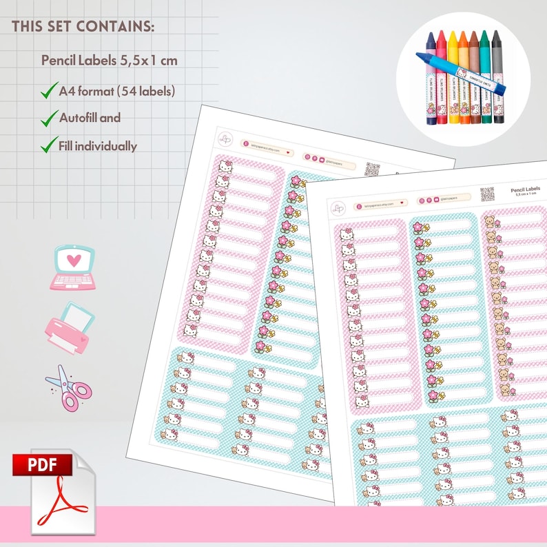 School Labels | Editable Name Labels for Pencils and Supplies| PDF ...