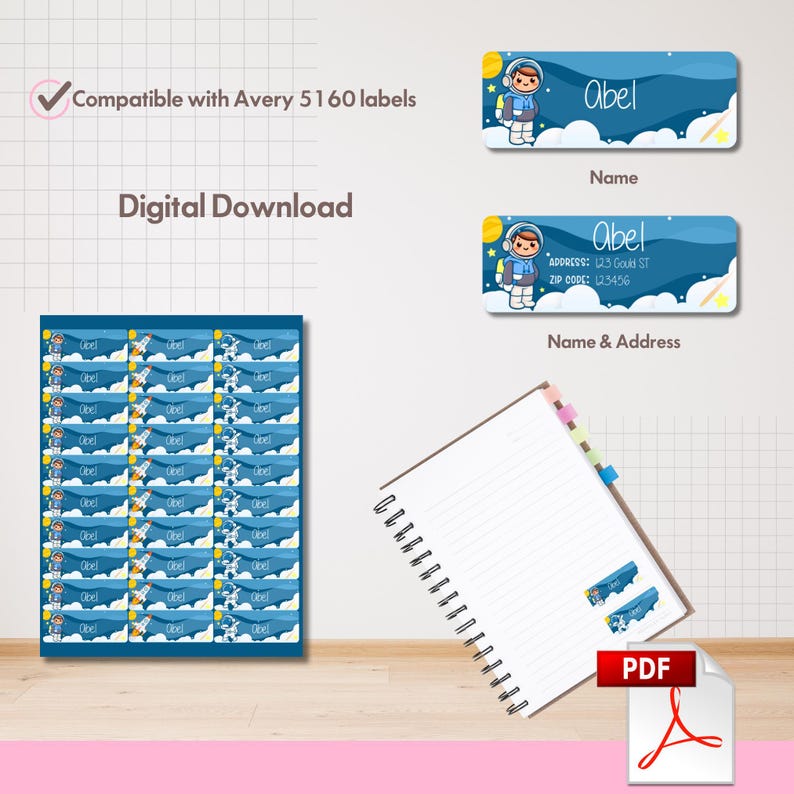 School Labels | Astronaut Labels for Kids | Compatible With Avery 5160 ...