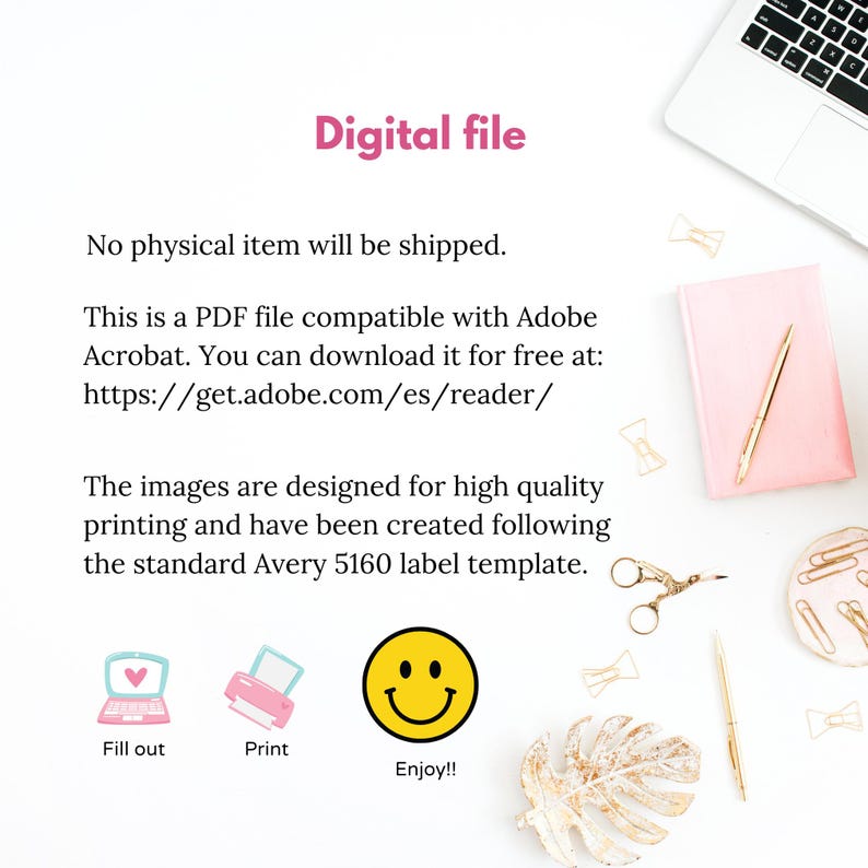 Kawaii Labels Avery 5160 | Kitty |pastel & Rainbow Labels PINK ...