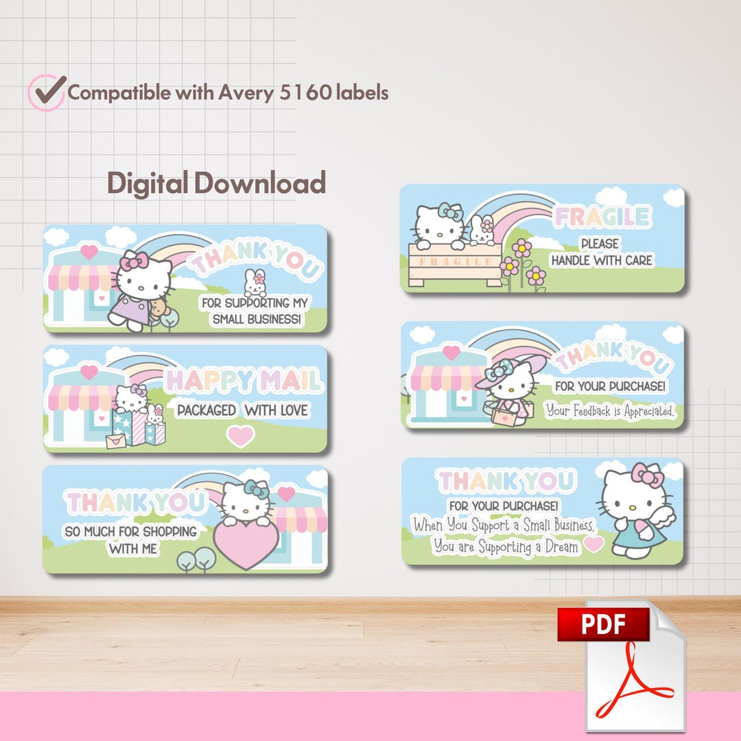 Kawaii Labels Avery 5160 | Kitty |pastel & Rainbow Labels | Digital ...