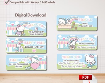 Kawaii Labels Avery 5160 | Kitty |pastel & Rainbow Labels PINK ...