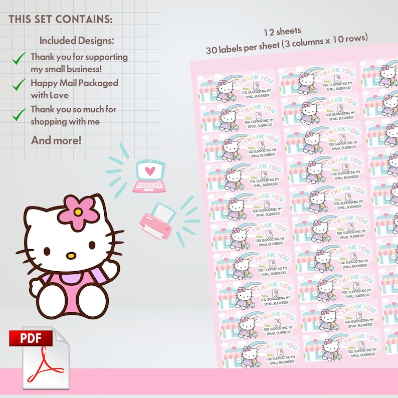 Kawaii Labels Avery 5160 | Kitty |pastel & Rainbow Labels PINK ...